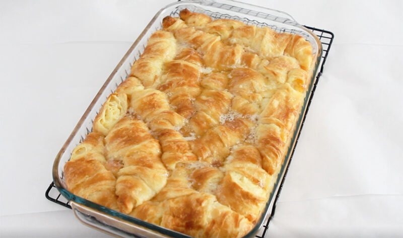 Croissant Bread Pudding with Chocolate Sauce - Sprinkle Bakes